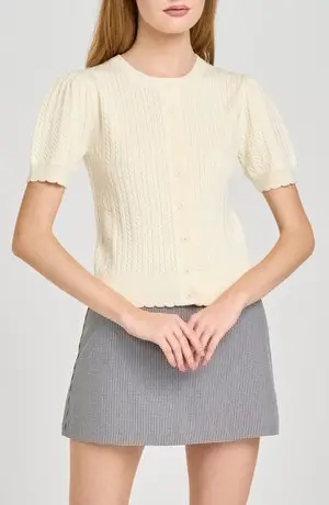 WAYF Sandra Cable Short Sleeve Cardigan - Cream