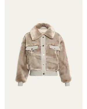 FAZ Faux-fur Bomber Jacket With Velour Trim