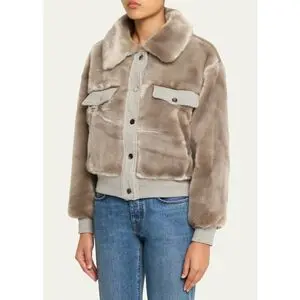FAZ Faux-fur Bomber Jacket With Velour Trim