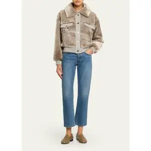 FAZ Faux-fur Bomber Jacket With Velour Trim