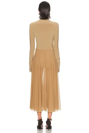 Norma Kamali Long Sleeve Turtleneck Flared Midcalf Dress