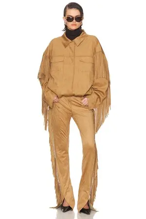 Norma Kamali Fringe Oversized Jacket - Camel