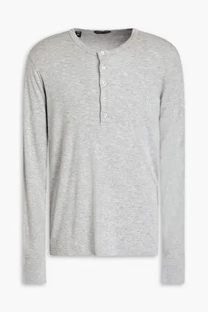 TOM FORD Cotton And Modalblend Jersey Henley Tshirt - Light Gray