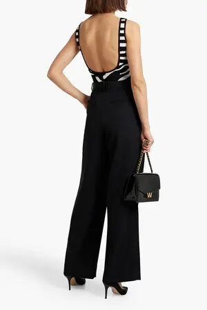 Balmain Grain De Poudre Wool Wide-leg Pants - Black