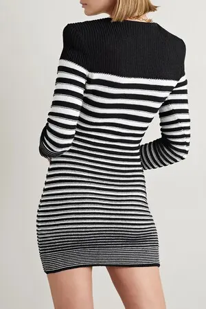 Balmain Button-embellished Striped Ribbed Mini Dress