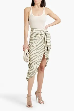 Balmain Wrap-effect Zebra-print Twill Midi Skirt