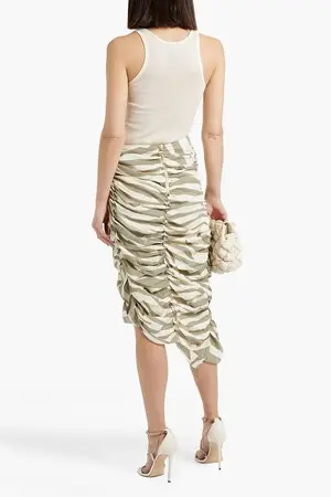 Balmain Wrap-effect Zebra-print Twill Midi Skirt