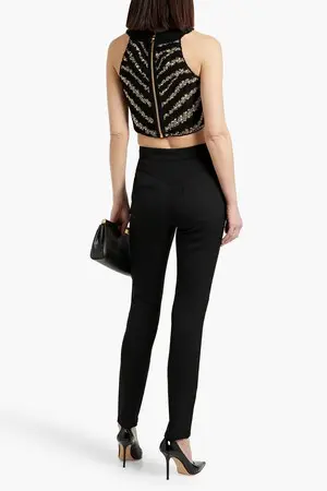 Balmain Cropped Studded Bouclé-tweed Top