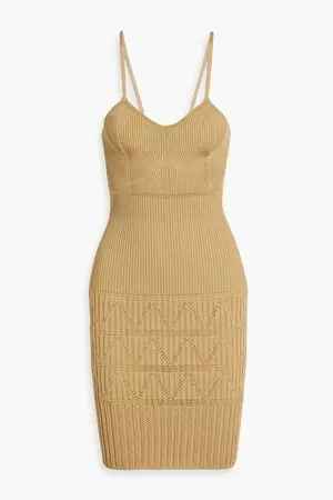Balmain Ribbed And Pointelle-knit Mini Dress - Gold