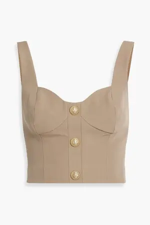 Balmain Cropped Grain De Poudre Wool Bustier Top - Taupe