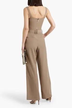 Balmain Cropped Grain De Poudre Wool Bustier Top - Taupe