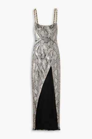 Balmain Chain-embellished Snake-print Maxi Dress - Silver