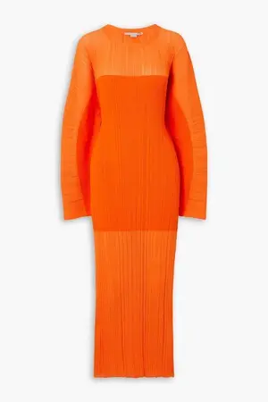 Stella McCartney Plissé-knit Midi Dress - Bright Orange