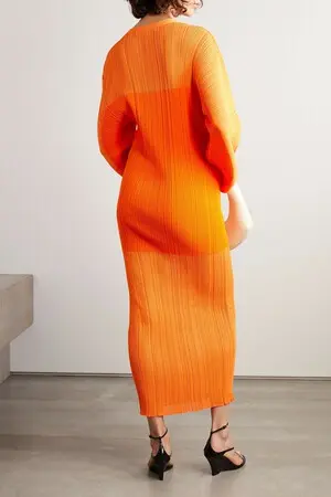 Stella McCartney Plissé-knit Midi Dress - Bright Orange