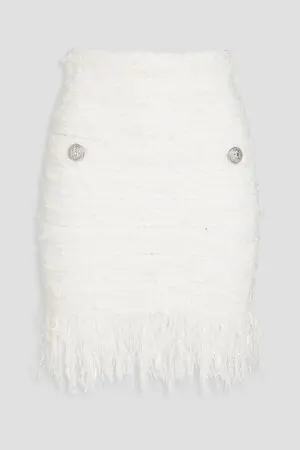 Balmain Fringed Metallic Bouclé-knit Mini Skirt - Ivory