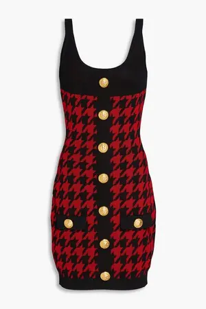 Balmain Houndstooth Jacquard-knit Mini Dress