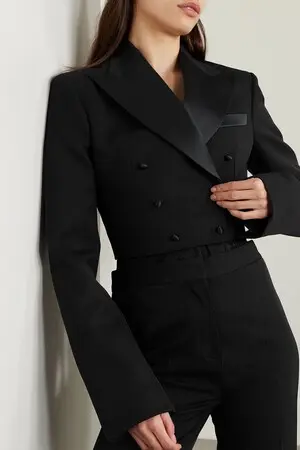 Stella McCartney Double-breasted Cropped Wool Blazer With Satin Trims