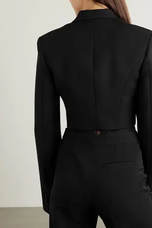 Stella McCartney Double-breasted Cropped Wool Blazer With Satin Trims
