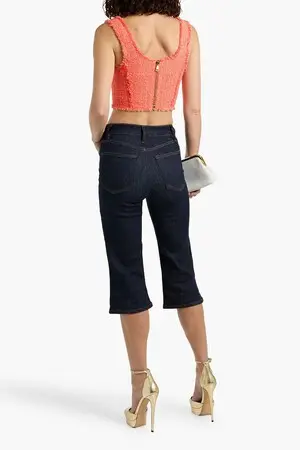 Balmain Cropped Button-embellished Tweed Top