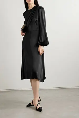 Stella McCartney Draped Duchess-satin Midi Dress - Black