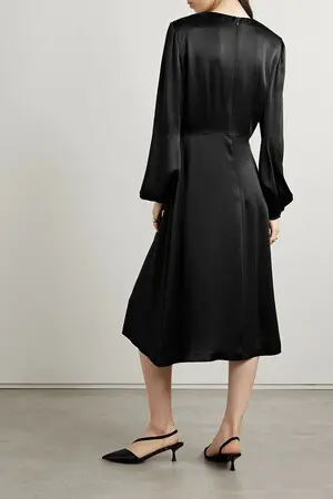 Stella McCartney Draped Duchess-satin Midi Dress - Black