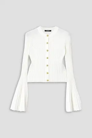 Balmain Pleated Ribbed-knit Cardigan - White