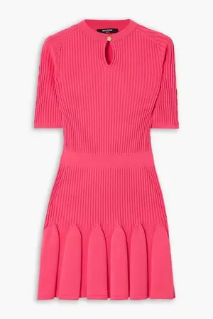 Balmain Pleated Ribbed-knit Mini Dress