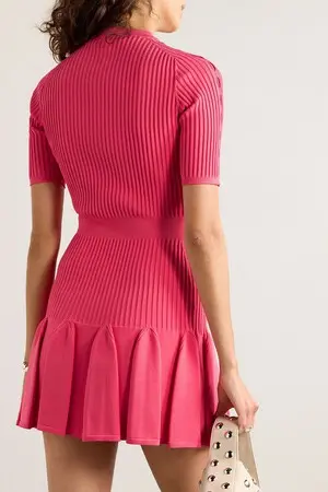 Balmain Pleated Ribbed-knit Mini Dress