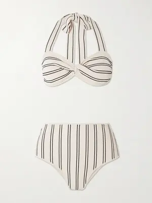 Zimmermann Twist-front Striped Stretch-modal Bikini