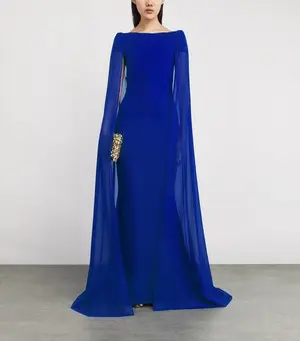 Talbot Runhof Tulle Cape-overlay Gown
