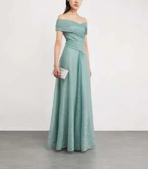 Talbot Runhof Metallic Tulle Off-the-shoulder Gown