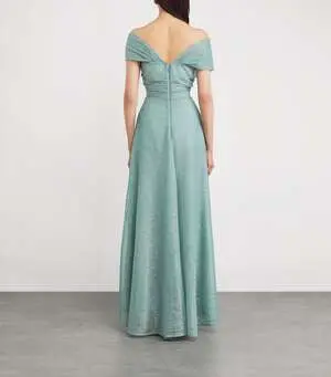 Talbot Runhof Metallic Tulle Off-the-shoulder Gown