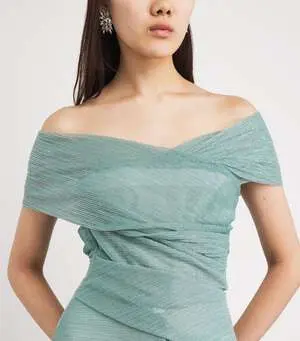 Talbot Runhof Metallic Tulle Off-the-shoulder Gown