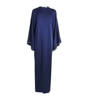 Stella McCartney Satin Maxi Dress With Faux Pearl Detail - Navy