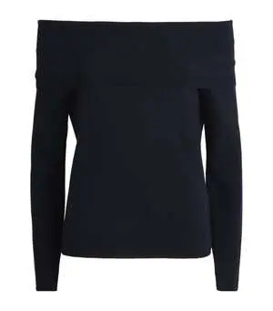 ALLUDE Cashmere-silk Off-the-shoulder Sweater - Navy