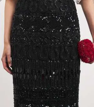 Carolina Herrera Embellished Tulle Midi Skirt
