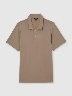 REISS Kennedy Textured Half-button Polo Shirt - Camel Brown