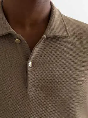 REISS Kennedy Textured Half-button Polo Shirt - Camel Brown