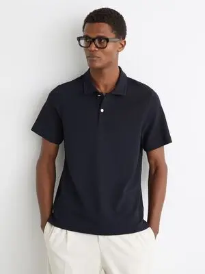 REISS Kennedy Textured Half-button Polo Shirt - Navy