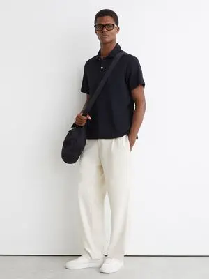 REISS Kennedy Textured Half-button Polo Shirt - Navy