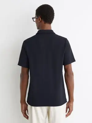 REISS Kennedy Textured Half-button Polo Shirt - Navy