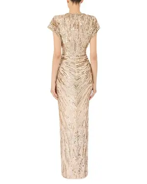 Jenny Packham Lacie Embellished Sequined Maxi Gown - Morganite