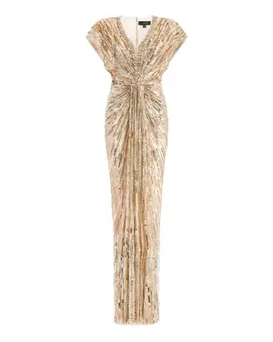 Jenny Packham Lacie Embellished Sequined Maxi Gown - Morganite