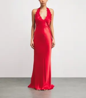 TORLOWEI Silk Lace-detail Slip Maxi Dress