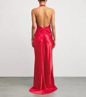 TORLOWEI Silk Lace-detail Slip Maxi Dress