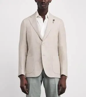 LARDINI Linen-wool Patch Pocket Blazer - Ivory