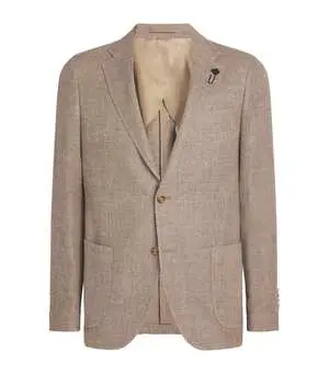 LARDINI Linen-wool Patch Pocket Blazer - Brown