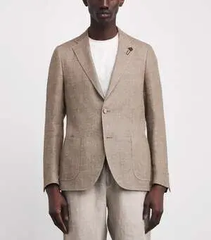 LARDINI Linen-wool Patch Pocket Blazer - Brown