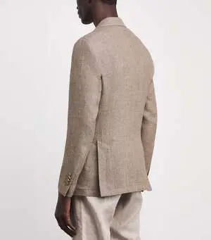 LARDINI Linen-wool Patch Pocket Blazer - Brown
