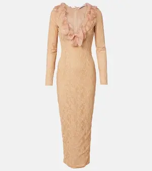 Alessandra Rich Ruffled Lace Midi Dress - Pink